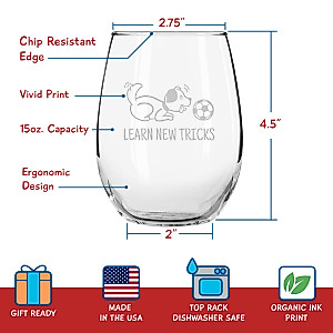 Dog Wisdom Novelty Stemless Wine Glasses Set of 4 | Funny Dog Themed Messages for Pet Owners and Wine Lovers | 15 oz. Funny Dog Wine Glass with Cute Messages | Dishwasher Safe | Made in USA