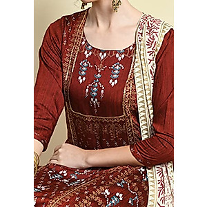 Lagi Women Straight Printed 3/4 Sleeves Rayon Kurti Pant and Dupatta Set, Rust [M]