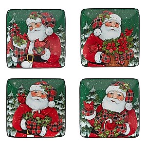 Certified International Christmas Lodge Santa 6" Canape/Luncheon Plates, Small, Set of 4