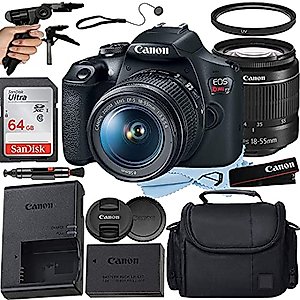 Canon EOS Rebel T7 DSLR Camera 24.1MP with EF-S 18-55mm Lens + A-Cell Accessory Bundle Includes: SanDisK 64GB Memory Card + UV Filter + Case + Pistol Grip Tripod + Much More (Renewed)