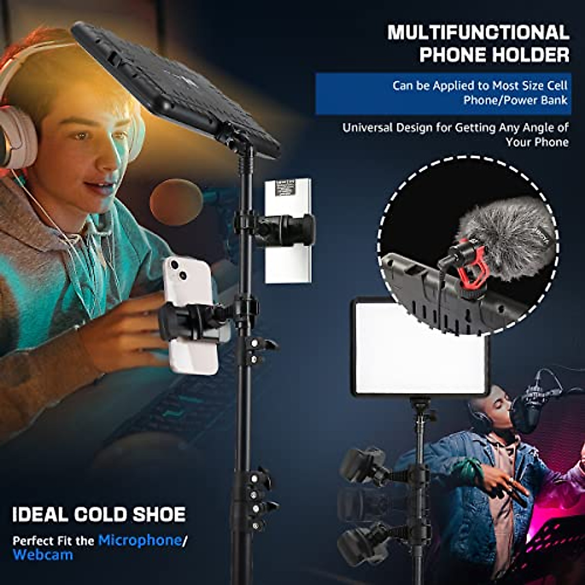 2-Pack LED Video Light Kit, NiceVeedi Studio Light, 2800-6500K Dimmable Photography Lighting Kit with Tripod Stand&Phone Holder, 73" Stream Light for Video Recording, Game Streaming, YouTube