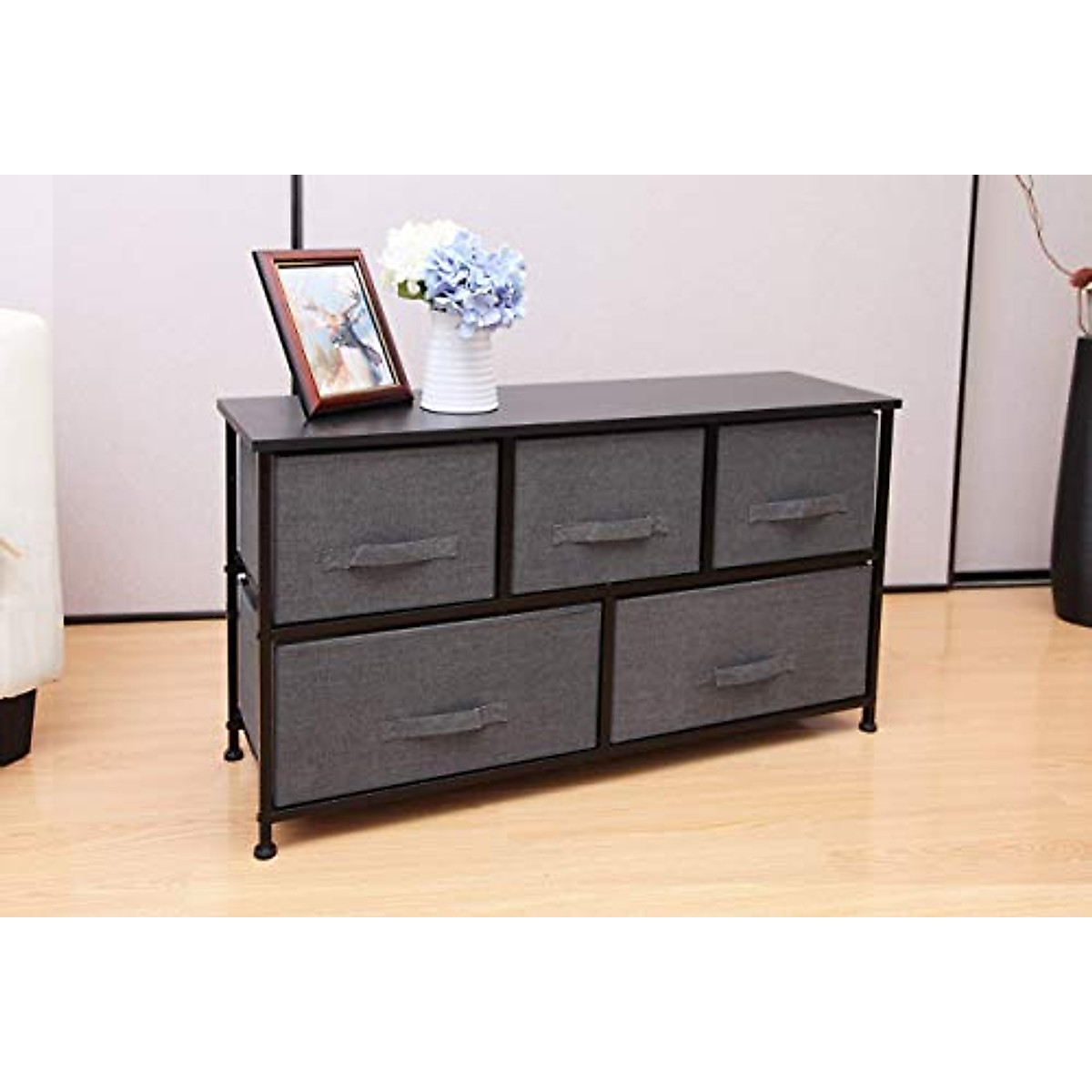 East Loft Extra Wide Dressers for Bedroom Cheap Closet Dresser for Nursery - Storage Dresser with 5 Fabric Drawers - Easy Assembly Small Dresser for Closet Kids Clothes Organizer (Charcoal)