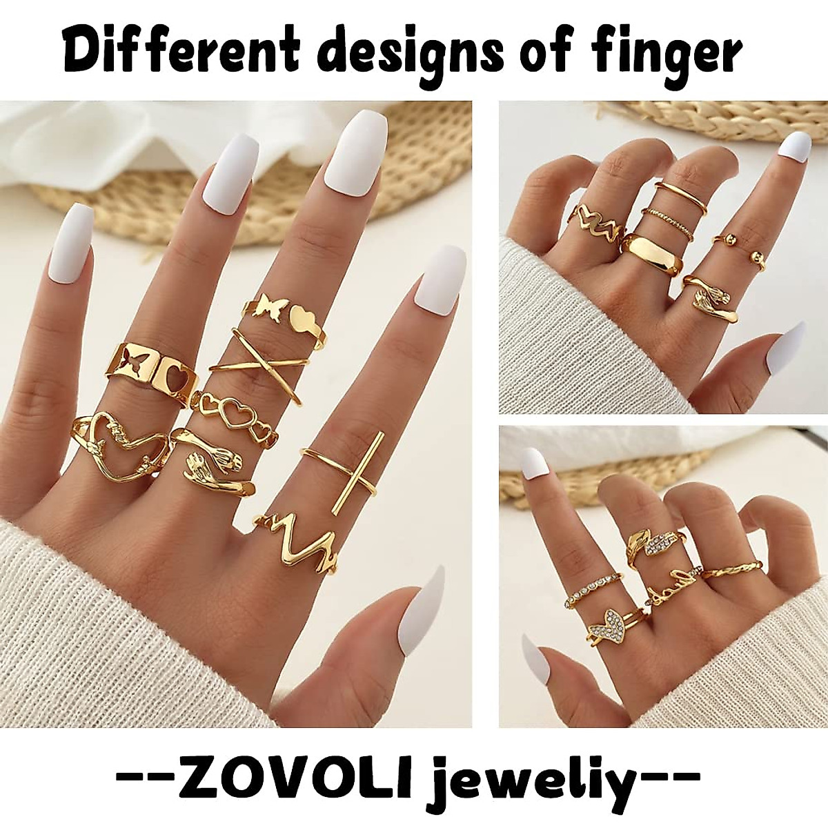 ZOVOLI 19-36 Pcs Gold Boho Knuckle Rings Set for Women, Vintage Stackable Dainty Joint Finger Gold Jewelry Set with Love Pearl and Sparkling Crystals (36-PCS)