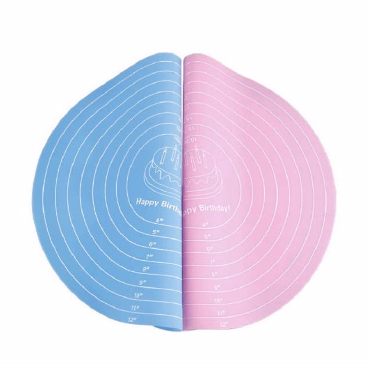 2PCS Silicone Baking Mat with Measurements, Non‑Stick Round Silicone Dough Rolling Mat Baking Pastry Pad Sheet Liner for Cake Turntable Stand (Pink and Blue)