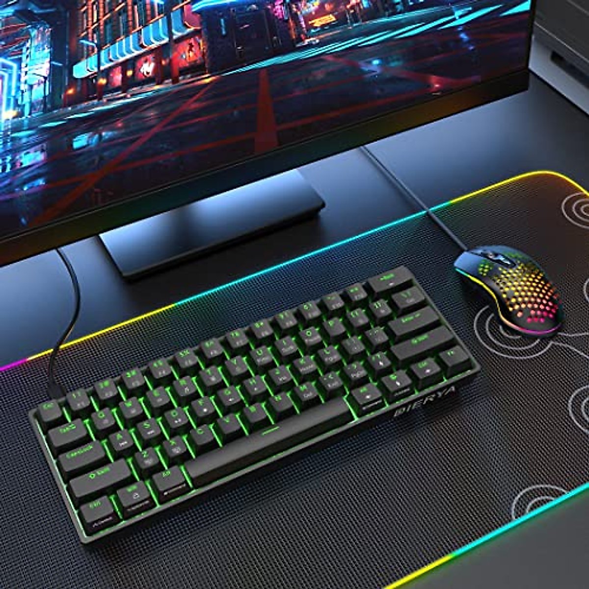 DIERYA 60% Mechanical Keyboard, DK61se Wired Gaming Keyboard with Red Switches,LED Backlit Ultra-Compact 61 Keys Mini Office Keyboard for Windows Laptop PC Gamer Typist（Black）