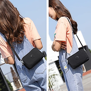 Mindesa Small Casual Crossbody Bags Triple Zip Clutch Wallet Waterproof Lightweight Cell Phone Shoulder Handbags(Black)