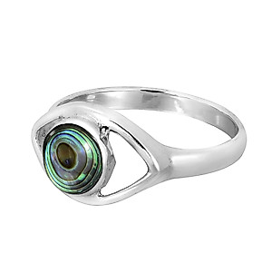 AeraVida Mystical Evil Eye with Abalone Shell Inlay .925 Sterling Silver Ring (11)