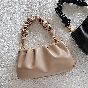 Cloud Pouch Bag Women Shoulder Handbag Soft Vegan Leather Vintage Hobo Chain Cross body Bag (Nude)