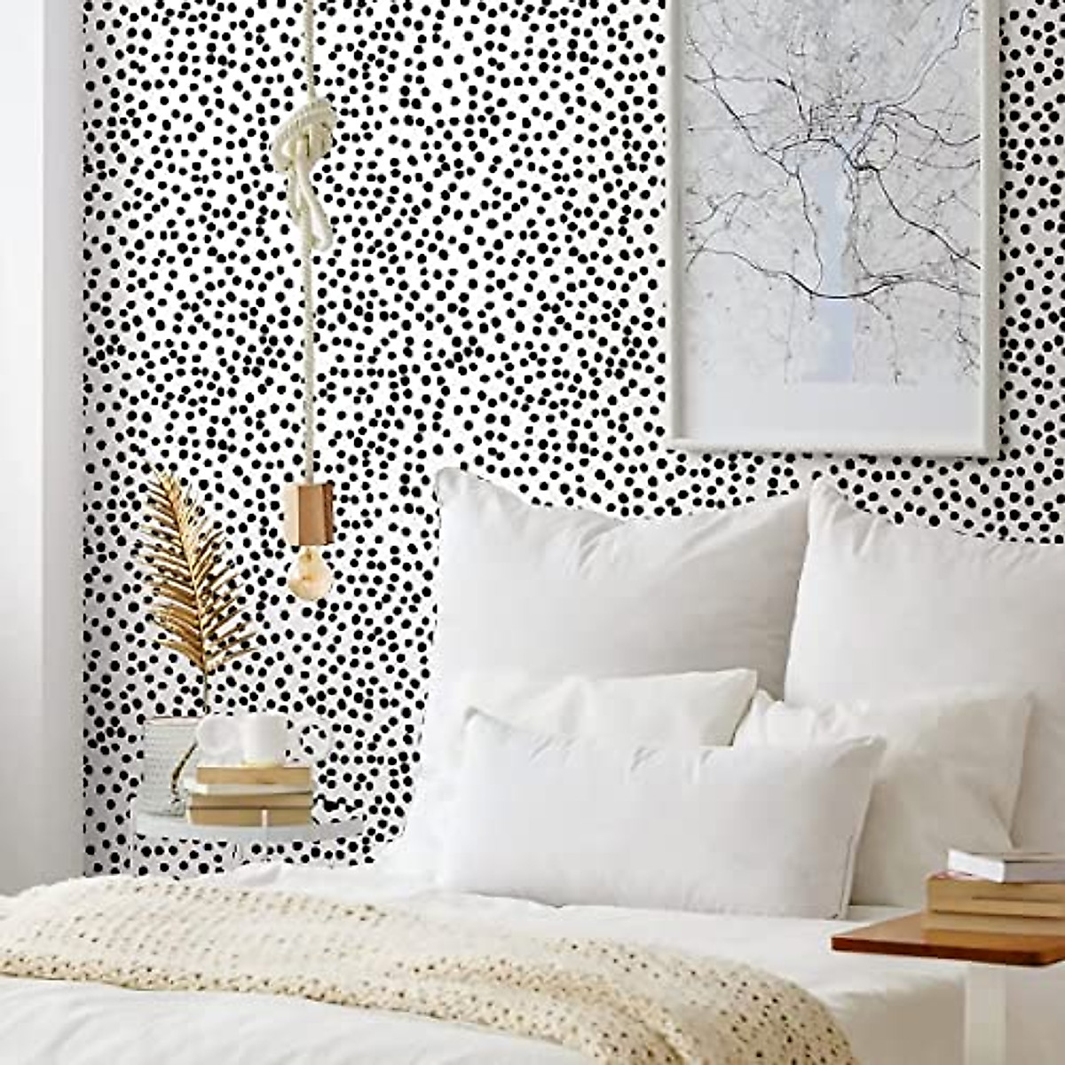 Jeweluck Black and White Wallpaper Peel and Stick Wallpaper Dot Contact Paper 17.7inch×118.1inch Modern Black Contact Paper Peel and Stick Polka Dot Wallpaper Removable Wallpaper for Bathroom Vinyl