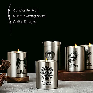 MASPRIV Gothic Scented Candle for Men - Rich Manly Scents, 50+ Hours Burn Time, Stainless Steel Tin with Popular Designs. Ideal Gift for Him(Oud Minerale)