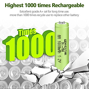 GENYESTAR Solar Lights AA Rechargeable Batteries 1000mah High Capacity 1.2V Ni-MH AA Battery for Outdoor Lights, String Lights, TV Remotes, Wireless Mouses, Flashlight, 8 Pack