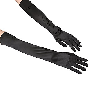 Xuhan Women's 21" Long Full Finger Evening Satin Gloves (Black)