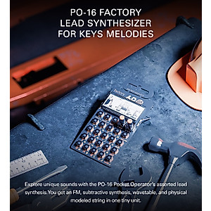 teen age engineering Pocket Operator PO-16 Factory Lead and Chord Synthesizer and Sequencer Bundle with Blucoil 3-Pack of 7" Audio AUX Cables, and 4 AAA Batteries