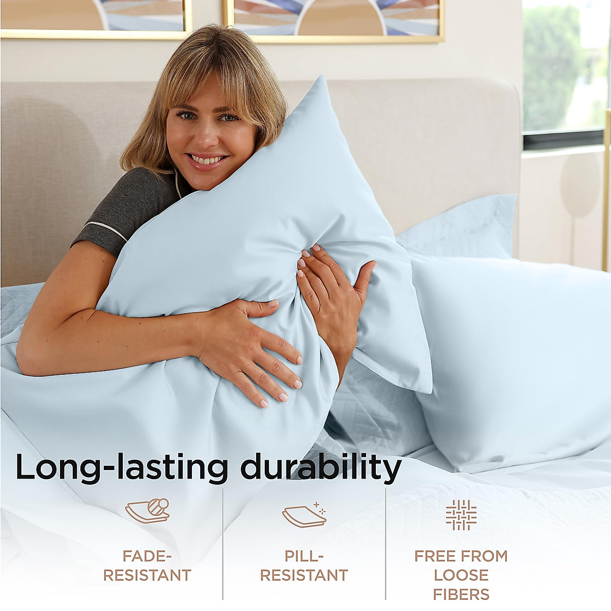 Threadmill Egyptian Cotton Full Size Sheet Set | 100% Certified Egyptian Cotton Sheets for Full Size Bed | Full Bed Sheets Set 16" Deep Pocket | Soft Sateen 4-Piece Cooling Bedding Set | Light Blue