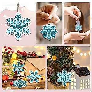clothmile 12 Pieces Snowflake Diamond Painting Keychains Kit DIY Diamond Art Keychains Winter 5D Full Drill Diamond Painting Hanging Ornament Silver Rhinestone Pendants for Holiday Party Supplies