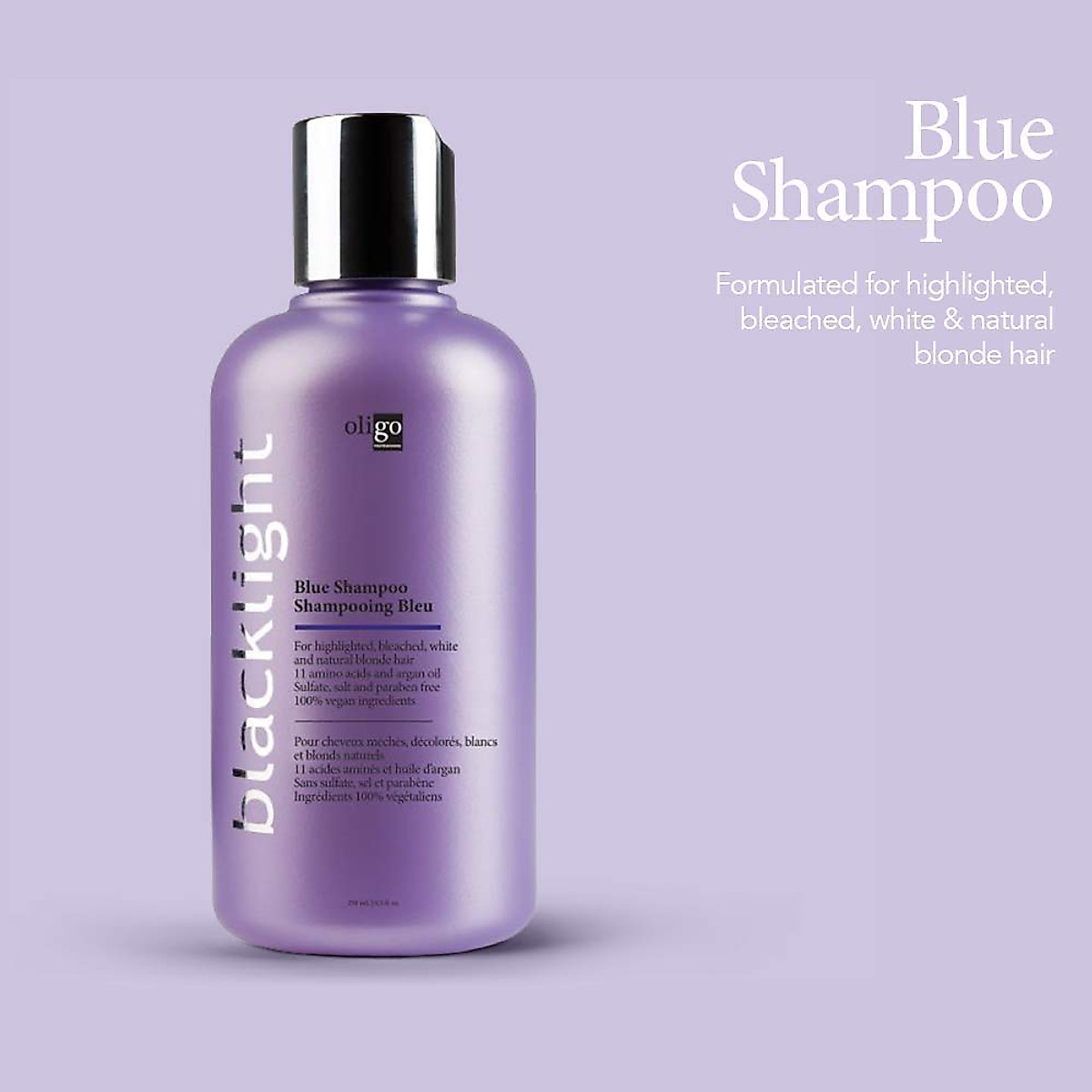 OLIGO PROFESSIONNEL - Blacklight Blue Shampoo - Sulfate-Free Blue Shampoo for Blonde and Color Hair - Revive Treated Hair - Refreshes Faded Highlights - 11 Amino Acids and Moisturizing Formula - 8.5oz
