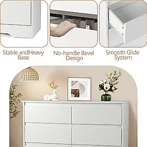CATMIX Dresser for Bedroom, White Drawer Double Dresser, Wood Modern Drawer Chest of Drawers with Deep Drawers, Wide Storage Organizer Cabinet for Bedroom, Living Room, 6 Drawer Dresser