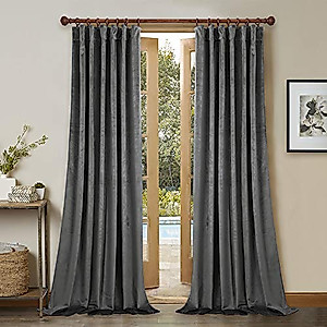 StangH Grey Velvet Curtains 96 inches - Thick Plush Velvet Blackout Drapes, Back Tab Design Insulated Window Covering for Living Room/French Door, W52 x L96, 2 Panels