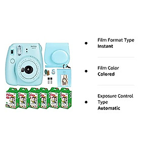 FujiFilm Instax Mini 9 Instant Camera + Fujifilm Instax Mini Film (60 Sheets) Bundle with Deals Number One Accessories Including Carrying Case, Selfie Lens, Photo Album (Ice Blue)
