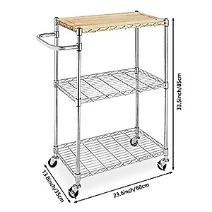 CXDTBH 3 Tier Kitchen & Microwave Trolley 60x35x85CM Storage Rack Wood & Chrome Utility Storage Trolley