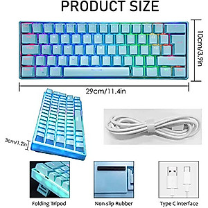 ZIYOU LANG MK21 Portable 60% Mechanical Gaming Keyboard Untra-Compact Type-c Wired with Light Up Chroma LED Backlit Non-Conflict 61 Key TKL Ergonomic for PS4 PS5 PC Mac Windows(Blue/Blue Switch)