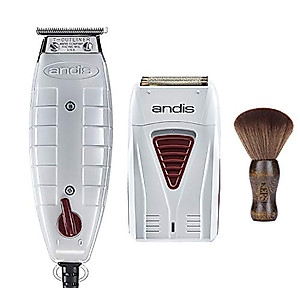 Andis Professional Finishing Combo, T-Outliner Beard/Hair Trimmer with T-Blade, Gray, Model GTO - Cordless Mens Long Lasting Lithium Battery Titanium Foil Shaver (17195)-Bundled with KEPSE Neck Duster