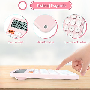 Standard Calculator 12 Digit,Desktop Large Display and Buttons,Calculator with Large LCD Display for Office,School, Home & Business Use,Automatic Sleep,with Battery (Pink and White)