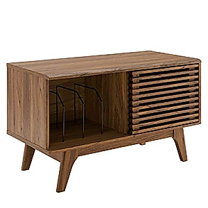 Modway Render Mid-Century Modern 37" Vinyl Record Display Stand in Walnut, 37 Inch