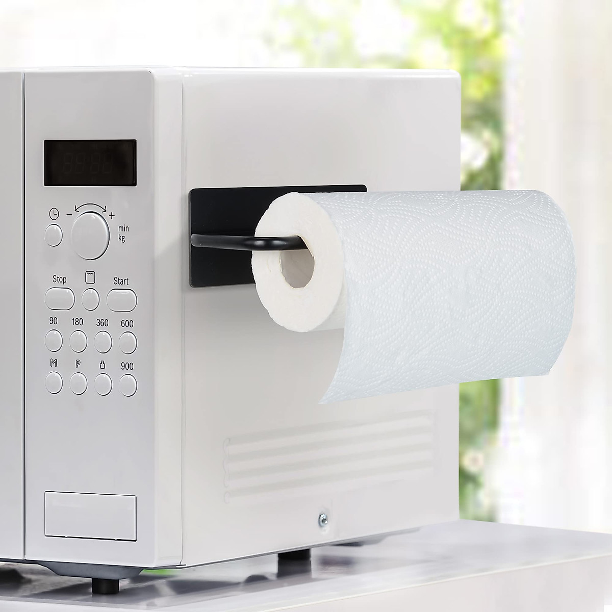 Magnetic Paper Towel Holder,Magnet Shelf Black for Refrigerator Toolbox Grill,12x3.1inch Fit Larger Paper Roll