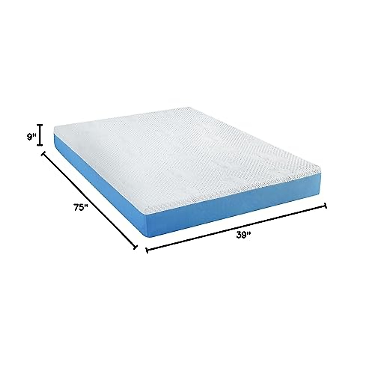Olee Sleep 9 Inch Ventilated Gel Infused Memory Foam Mattress, CertiPUR-US® Certified, Blue, Twin