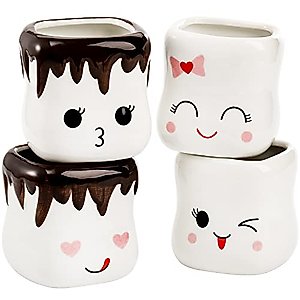 Hedume 4 Pack Ceramic Hot Chocolate Mugs, Cute Coffee Mug Set, Couple Matching Mugs, Anniversary Christmas Wedding Valentine's Day Gift