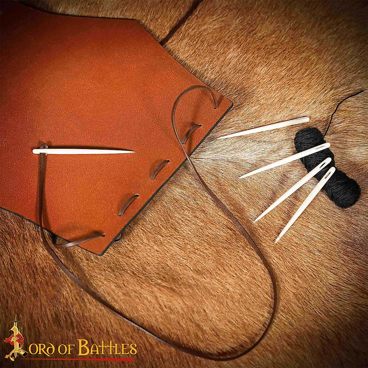 Lord of Battles Medieval Needle Viking Embroidery Needle Handmade Knitting Needles Binding Tool, Multipurpose Weaving/Knitting/Stitching Needles for Craft Work (Set of 5, Bone Needles - 3.5")