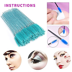 Akstore 100 Pack Disposable Eyelash Mascara Brushes Eyelash Brush Wands Applicator Makeup Kits (Colorful-Blue)