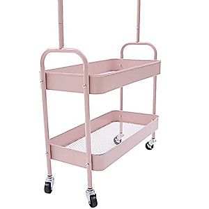 Modern Garment Rack Clothing Stand with 2 Tier Metal Basket and Universal Wheel Square Suit Dress Garment Rack Dress Display Stand Floor Hanger Storage Rack for Home Wedding Clothing Store (Pink)