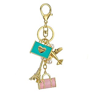 Plane Keychain - Eiffel Tower Crystal Key Ring, 1 Set Travel for Car Supplies,Gift to Women Girls,Rhinestone ations Bag Accessories (Plane), One Size