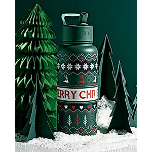 Simple Modern Christmas Water Bottle with Straw | Insulated Stainless Steel Metal Thermos | Ugly Christmas Sweater Gift for Men Women Girls Boys White Elephant Gifts Leak Proof Bottles | Summit | 32oz