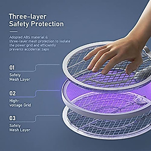 Electric Fly Swatter Racket, Mosiller 4000V 2 in 1 Bug Zapper with USB Rechargeable Base, Powerful Mosquitoes Trap Lamp & Fly Killer with 3 Layer Safety Mesh for Home, Bedroom, Kitchen, Patio (1 Pack)