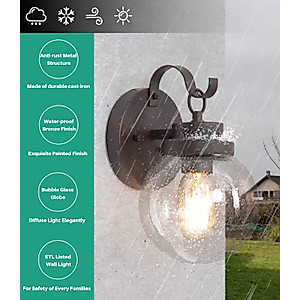 KSANA Outdoor Lights Wall Mount, Rust-Proof Exterior Wall Light Fixtures with Bubble Glass, Spherical Outdoor Wall Sconce for Porch, Yards, Patio, Garden, Balcony, Hallway, Front Door, Bronze Finish
