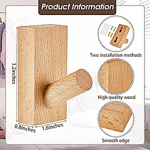 8 Pieces Wood Wall Hooks Hat Rack Decorative Wooden Coat Hooks Wall Mounted Heavy Duty Beech Coat Hangers for Wall Single Adhesive Backpack Hanger for Bathroom Hanging Hat Towel Key, Rectangle, 30lbs