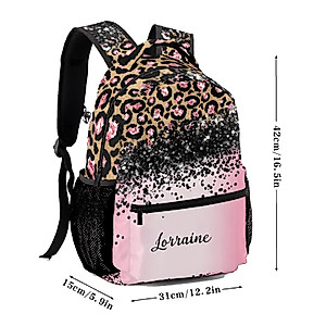 Liveweike Pink Leopard Print Personalized Kids Backpack with Name Teen Girl Boy Primary School Travel Bag
