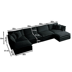 GNIXUU 146“ Oversized Modular Sectional Sofa Cloud Couch for Living Room, Modern Chenille Large U Shaped Couch, Comfy Deep Seat Couch with Reversible Chaise & Cushions(6 Seater, Black)