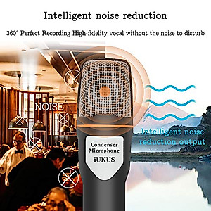 IUKUS PC Microphone with Mic Stand, Professional 3.5mm Jack Recording Condenser Microphone Compatible with PC, Laptop, IP@d, iPh0ne, Mac-Recorder Singing YouTube Skype Gaming (3.5mm PC Microphone)