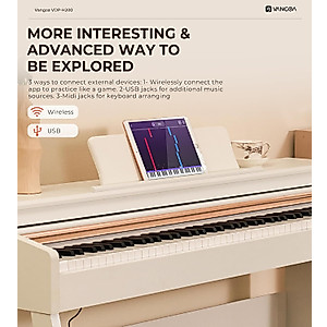 Vangoa Digital Piano 88 Keys Weighted Hammer Action White Home Digital Piano Bundle for Beginner Professional Adult with Wooden Stand, Slide Key Cover, Three Pedals, Power Adapter