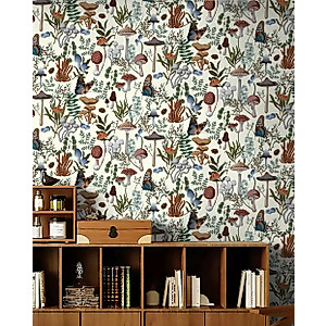 EeeComing Mushroom Wallpaper Peel and Stick Wallpaper Boho Wallpaper 78.7" x 16.14" Mushroom Contact Paper Removable Wallpaper for Bedroom Living Room Bookcase Bathroom Self Adhesive Vinyl