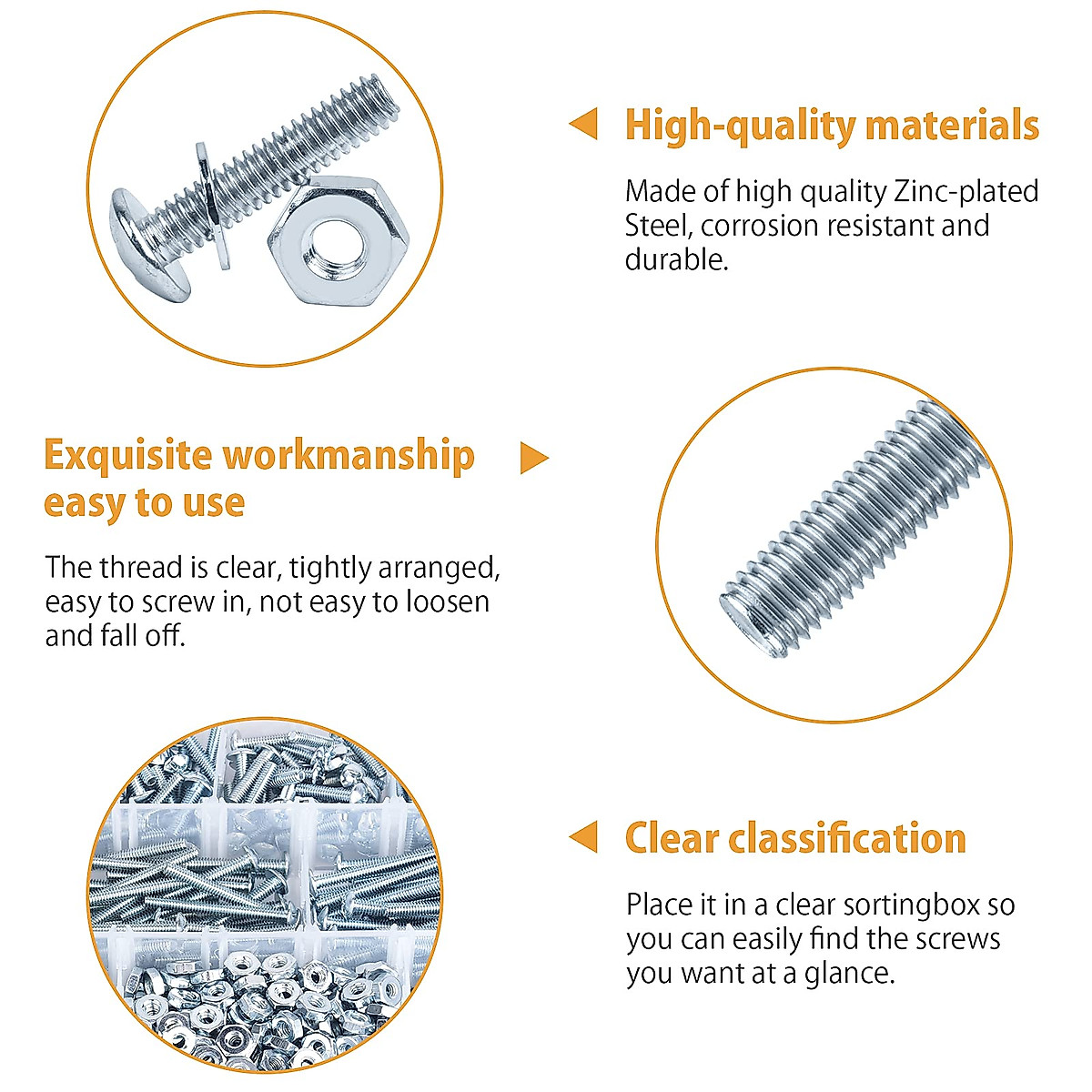 VIGRUE 705PCS #8-32x1/2 to #8-32x2 Machine Screws 8/32 Knob/Pull Screws Bolt Nut Flat Washers Zinc-Plated Steel Phillips Machine Screws Assortment Kit, Cabinet Door and Drawer Screws