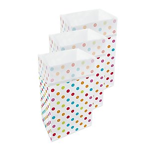 Clean Cubes 30 Gallon Disposable Trash Cans (3-Pack). Reusable Garbage and Recycling Bins for Parties, Events, and More (Polka Dot - 30” Height x 17” Width x 14” Depth)