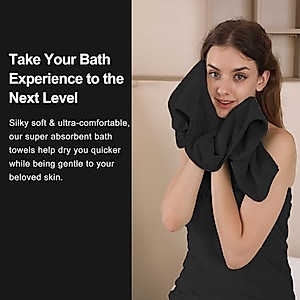 Mistyrose 8 Piece Oversized Bath Towels Set for Family, Soft Black Bathroom Towels Set Quick Dry，Microfiber Super Absorbent Towels for Hotel Beach Spa Gym - 2 Bath Sheet 2 Hand Towels 4 Washcloths