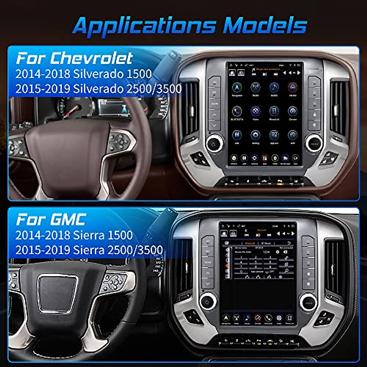 LinksWell Gen IV 12.1 Inch Car Stereo for Chevrolet Silverado and Sierra 2014 to 2019 T Style Android Radio Replacement Head Unit Multimedia Player Touchscreen GPS Navigation Bluetooth