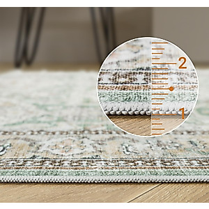 Soalmost 8x10 Area Rugs, Washable Rugs, Large Stain Resistant Area Rug for Living Room Bedroom Dining Room, Vintage Farmhouse Rug Green