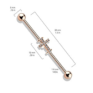 Pierced Owl 14GA Stainless Steel Crystal Paved Horizontal Cross Industrial Barbell (Clear)